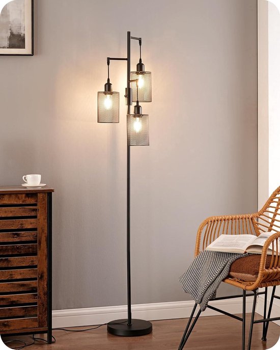 Dimbare Retro Vloerlamp - Industrieel Design - 163cm - Zwart - Met LED ...