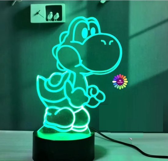 3D Lamp 14 x 19 cm | 16 kleuren | Yoshi - Super Mario | LED Illusie ...