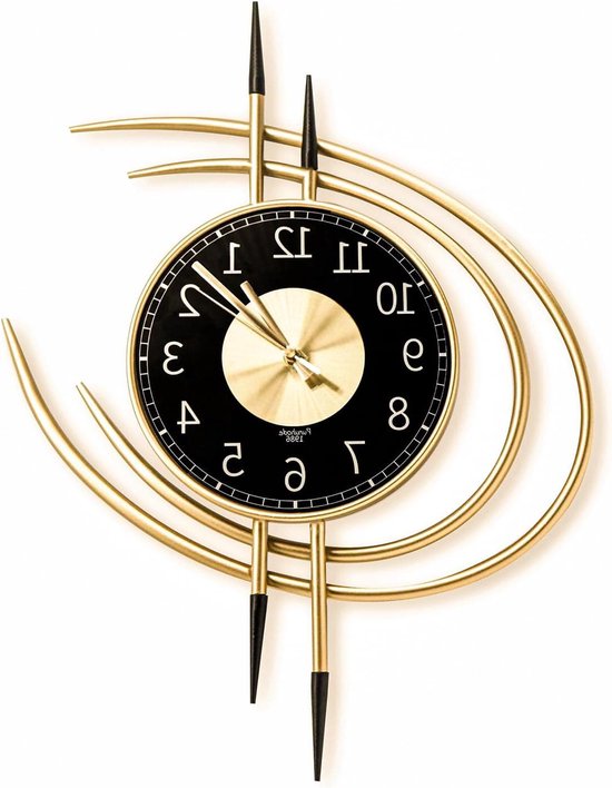 Grote Wandklok Stijlvol - Modern ontwerp - 1 stuk - Goud en zwart - 54 ...