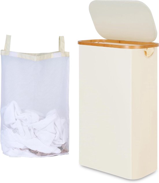Hoge Wasmand 60 l - Beige - Afneembare Binnenzak - Inclusief Bamboe ...