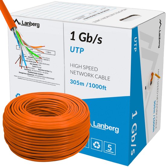 KABEL LAN UTP 1GB/S 305M DRAAD CCA LANBERG | bol