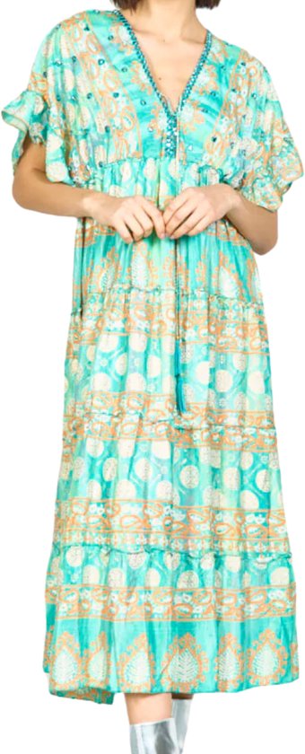 Dames Maxi Jurk - Dames jurk - Ibiza - Strand - Bohemian Jurk - Turquoise | bol