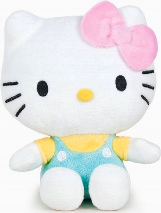 Hello Kitty Zittend (Turquoise/Geel) Pluche Knuffel 17 cm {Speelgoed ...