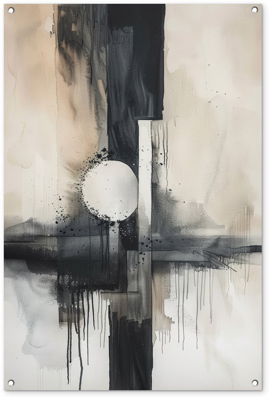 Tuinposter 80x120 cm - Tuindecoratie Abstract - Zwart wit - Verf ...