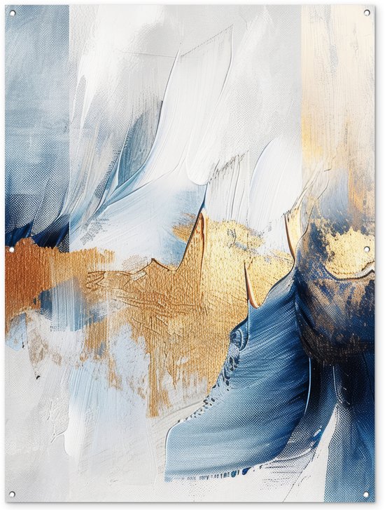 Tuinposter 120x160 cm - Tuindecoratie Goud - Blauw - Verf - Kunst - Modern - Poster... | bol