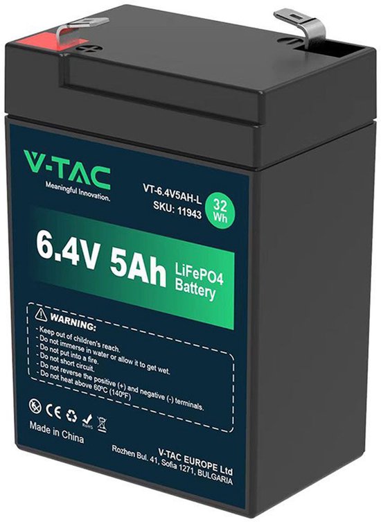 V-TAC VT-6.4V 5AH-L Elektrisch systeem - 5AH LiFePO4 batterijen - IP55 ...