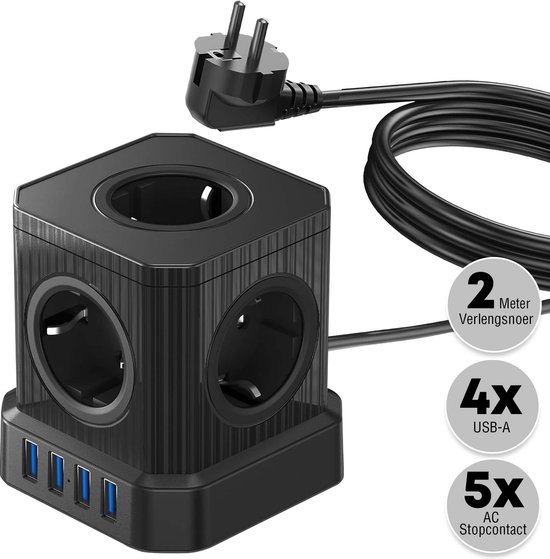 WLC - Stekkerdoos met USB - Powercube - Met Schakelaar - Oplader - 4 ...