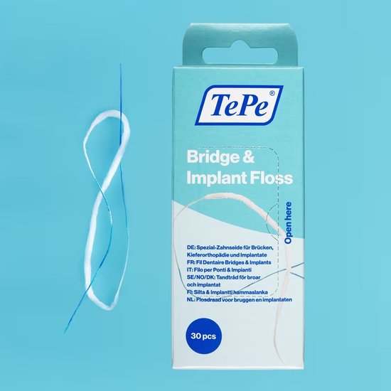 TePe Bridge & Implant Floss – Voor Bruggen, Implantaten en Beugels – 30 ...