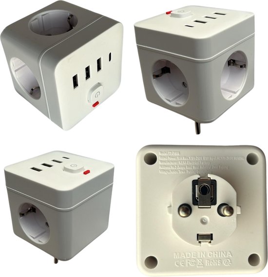 Stopcontact Extender - 7-in-1 EU Stekker - 3 AC Stopcontacten + 3 USB ...