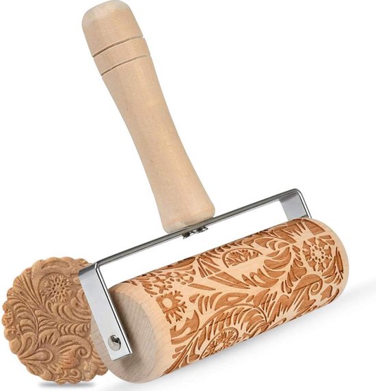 Gegraveerde Deegroller - Natuurlijk Hout - 3D Motieven - 1 stuk | bol
