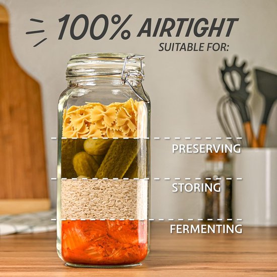 3 Bewaarpotten met Swing Top Large 2 L met Labels, Pen en Extra ...