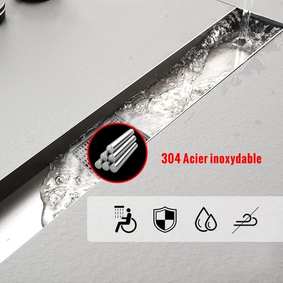 Caniveau de douche italien - Inox - 90 cm - avec siphon et filtre | bol