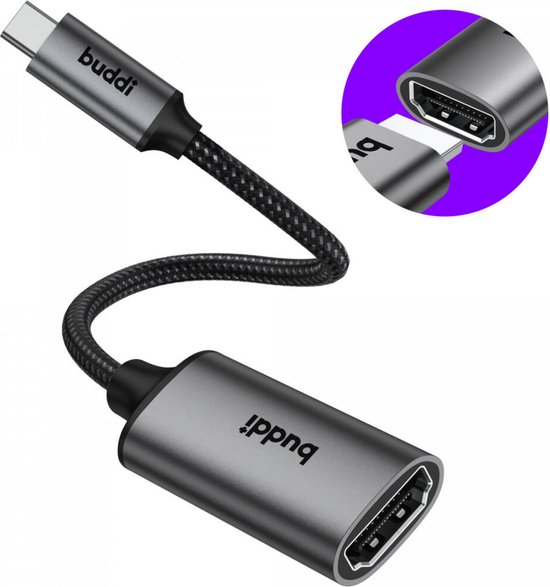 Buddi Ease USB-C naar HDMI USB 3.1 4K@60Hz Adapter 20CM Grijs | bol