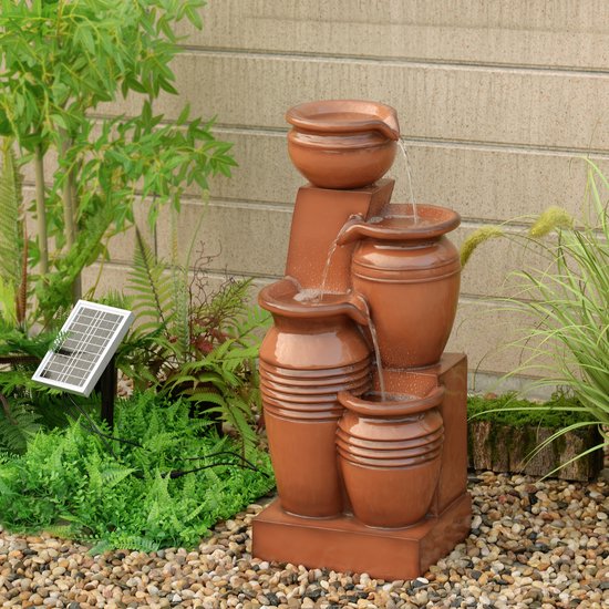 Teamson Home Zonneenergie Waterval Fontein Terracotta 4 Lagen Tuin | bol
