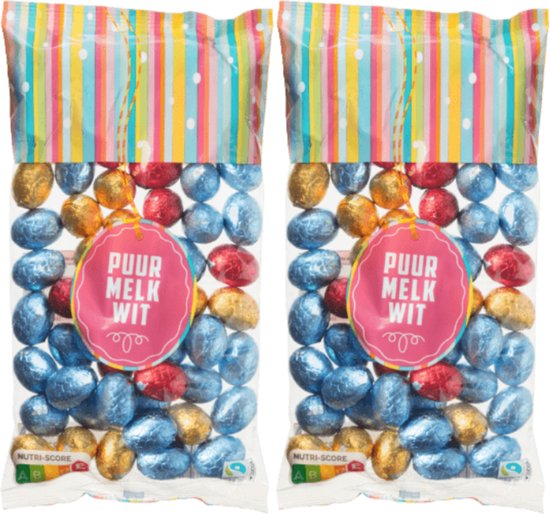 Fairtrade massieve chocolade paaseitjes in puur melk en wit - 2x 450g | bol