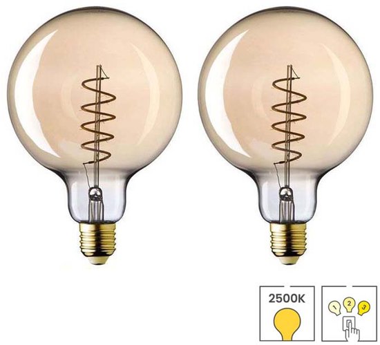 E27 LED lamp - 2-pack - 3 staps dimbaar - XL globe 125mm - 4W - 2500K warm wit | bol