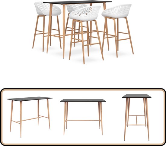 vidaXL Barset - 5-delig - Zwart en Wit - MDF/Metaal Bar Set - Bar ...
