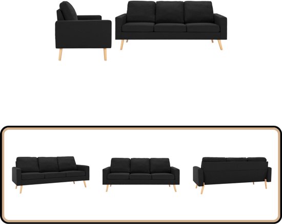 vidaXL 2-delig Bankstel - Zwart - Stof - Modern Design Bankstellen ...