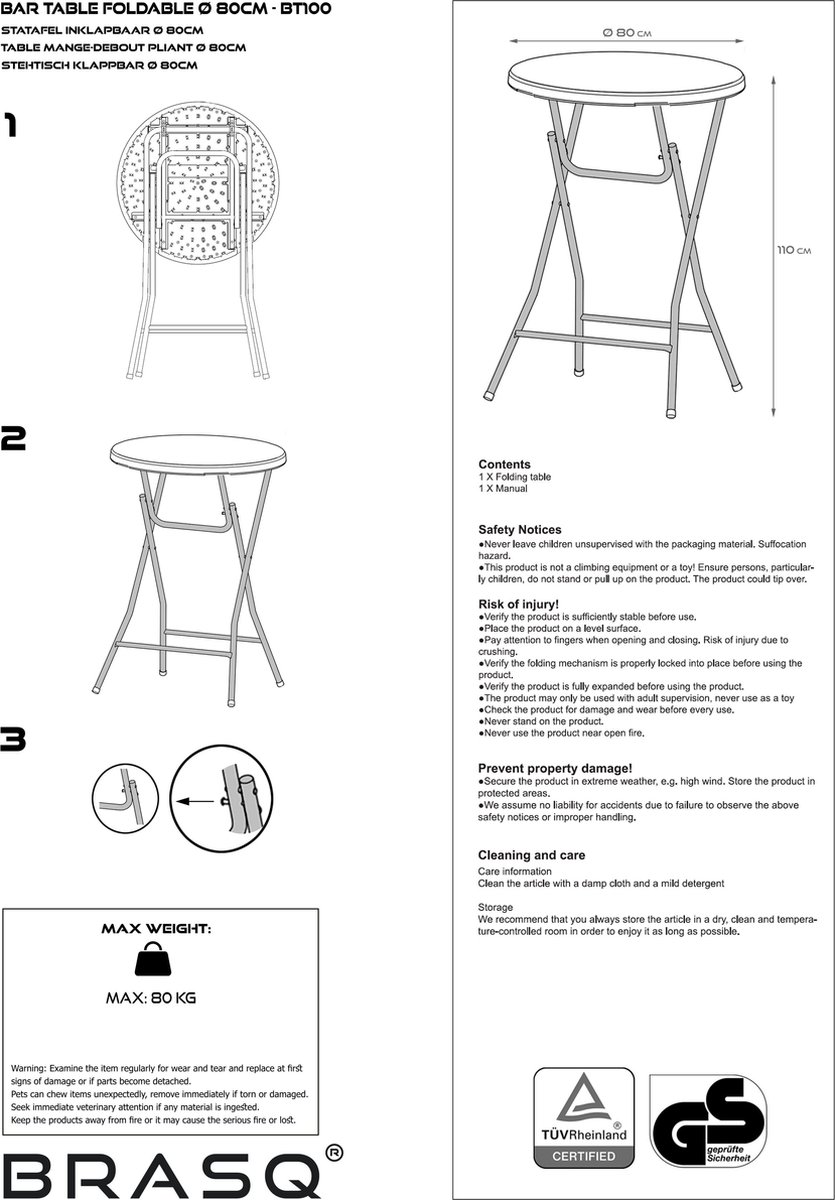 BRASQ Statafel Set van 2 Zwart ø80 x 110 cm - Inclusief 2x Zwarte Statafelrok -... | bol