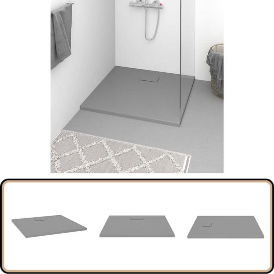 vidaXL Douchebak - 90x80 cm - SMC - Grijs Douchebak - Douchescherm ...