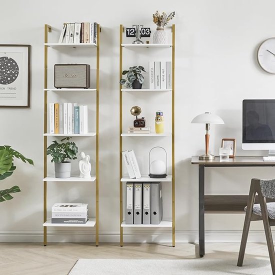 Ladderrek met 5 niveaus, boekenkast, doe-het-zelf staand rek, houten ...