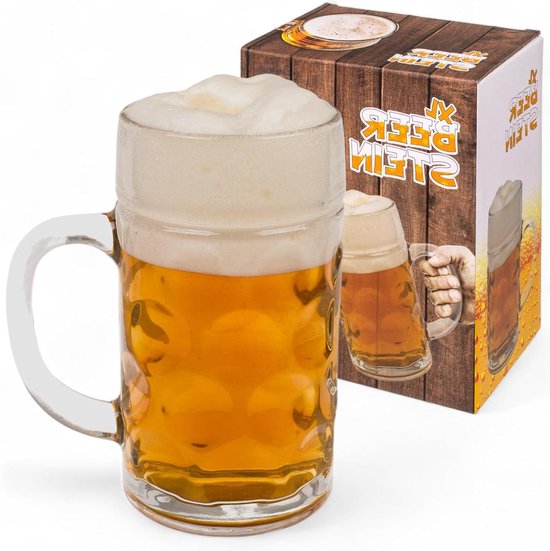 XL Glazen bierpul 1 liter - stabiele maatbeker vaatwasmachinebestendig | bol