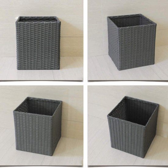 Woven Basket Trash can Waste Basket Square Garbage Container Bin Gray ...