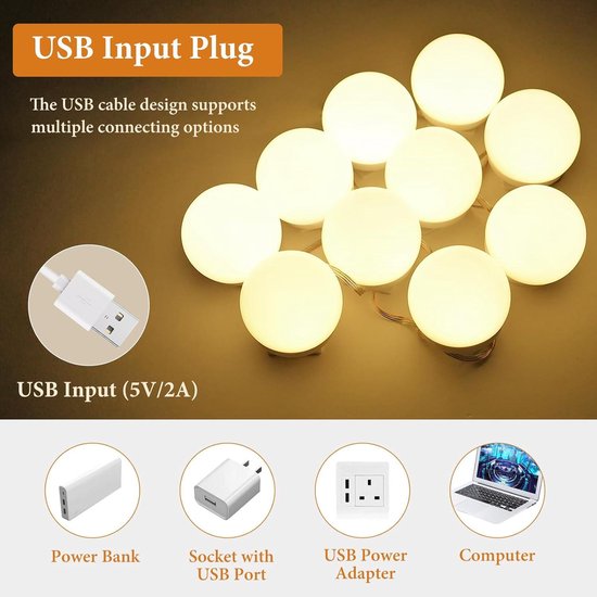 Hollywood Led-spiegelverlichting 10 dimbare ledlampen 3 kleuren make-up-verlichting... | bol