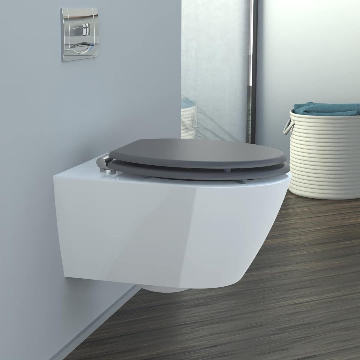 Geestgrijze wc-bril met softclose-mechanisme, houten wc-bril met wc ...