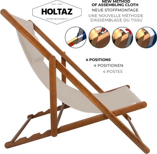 Holtaz Strandstoel PREMIUM - Inklapbaar - Hout - Comfortabele zonnebed ...