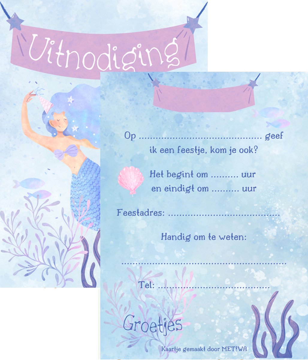 METIWA - Uitnodiging Kinderfeestje Zeemeermin - 10 stuks ...
