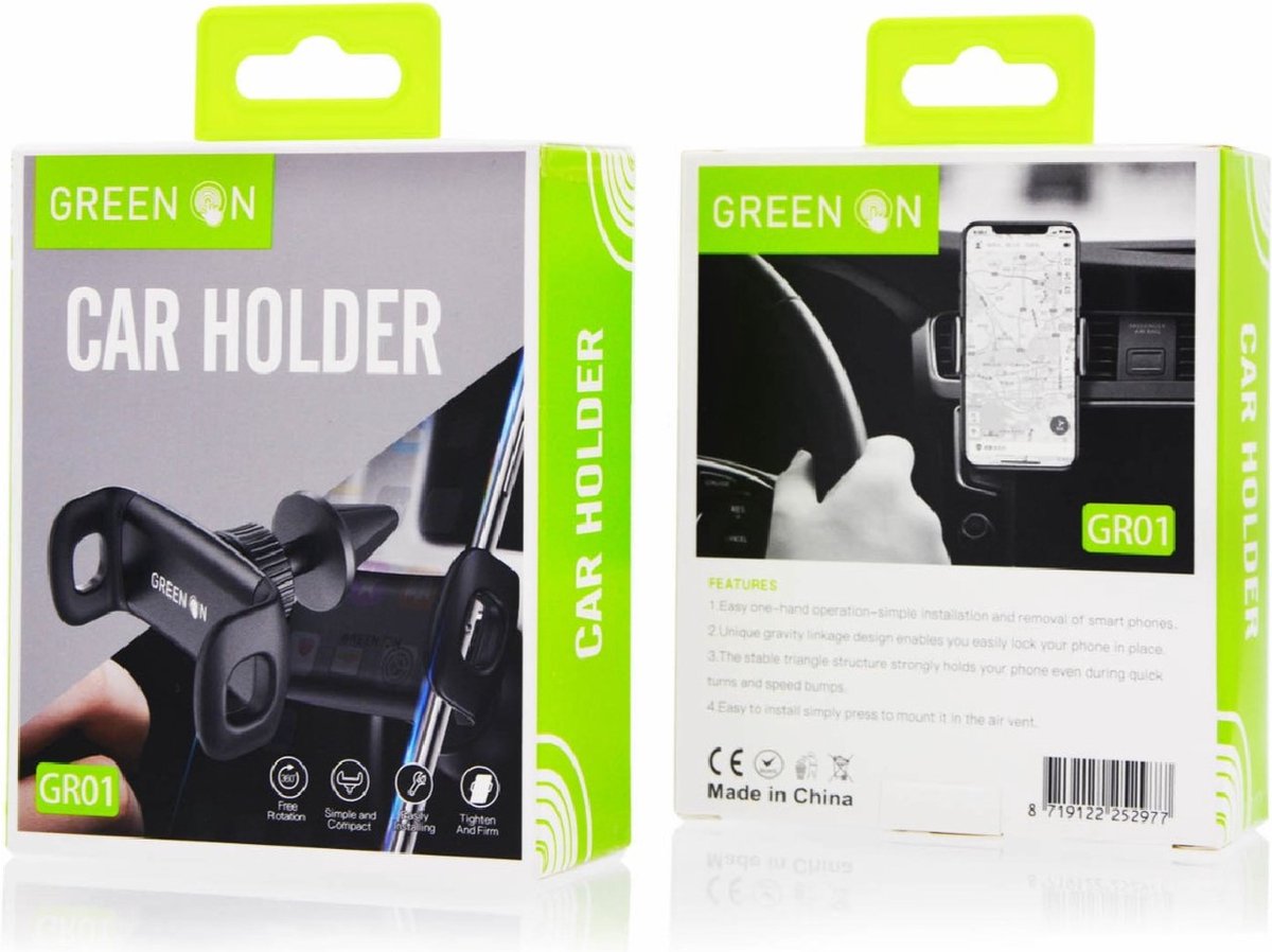 Green On GR01 - Telefoonhouder - Zwart - Ventilatie Strook - Sterk | bol