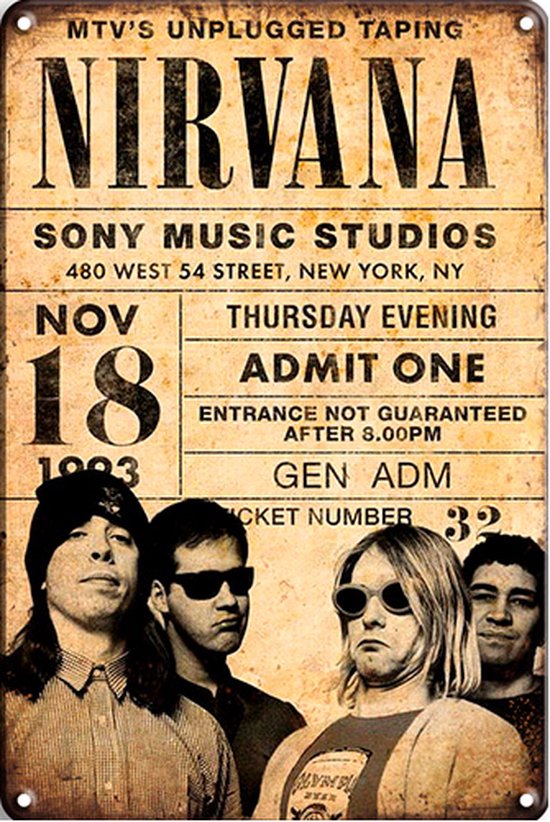 Signs-USA - Concert Sign - metaal - Nirvana - concert ticket 1993 ...