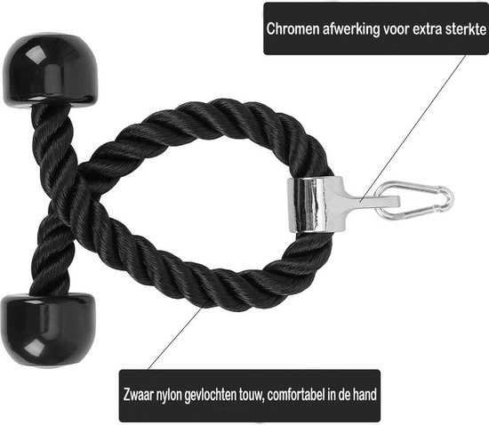 MJ Sports Premium Double Tricep Rope Inclusief Karabijnhaak - Triceps ...