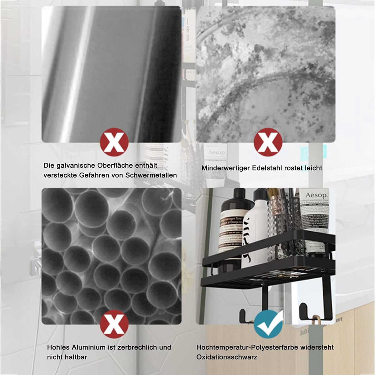 Plugstore - Douchecaddy Hoekrek, zonder boren, telescopisch, 4 etages ...