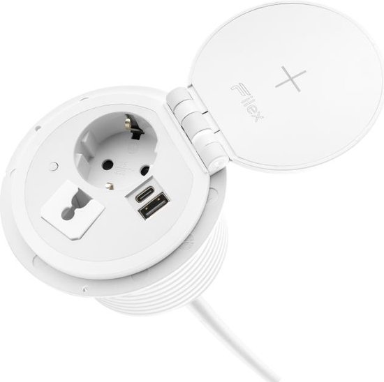 Filex - QI Power-Spot® (1x 230v, 1x USB A+C Charge, 1x Doorvoer) - Wit ...
