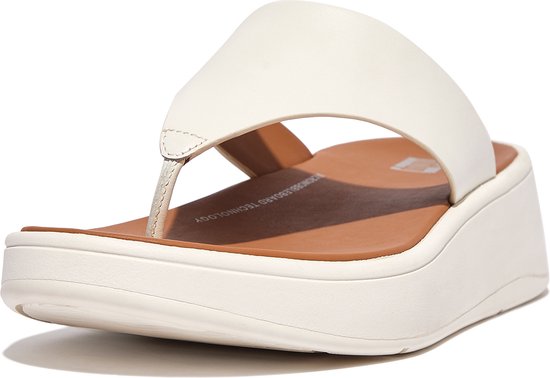 FitFlop F-Mode Leather Flatform Toe-Post Sandals BEIGE - Maat 36 | bol