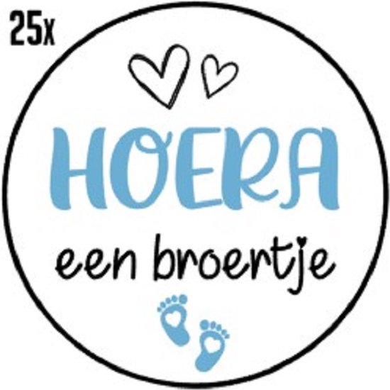 25x Sluitsticker Hoera Een Broertje - Blauw - 40 mm - Geboorte Sticker ...