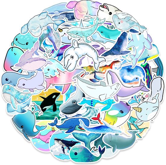 Stickermix Walvissen en Dolfijnen | 50 stickers | Zeedieren, orcas, onderwater |... | bol.com