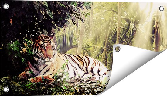 Gards Tuinposter Tijger in de Jungle met Zonneschijn - 60x30 cm - Tuindoek -... | bol