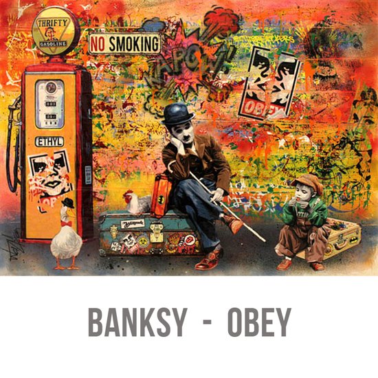Allernieuwste.nl® Canvas Schilderij Banksy Charlie Chaplin Obey ...