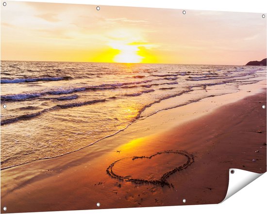 Gards Tuinposter Zonsondergang op het Strand met een Hartje - 150x100 ...
