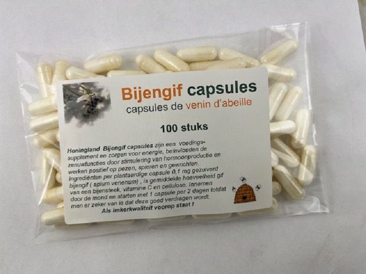 Honingland : Bijengif Capsules, Capsules de venin d'abeille, Bee venom ...