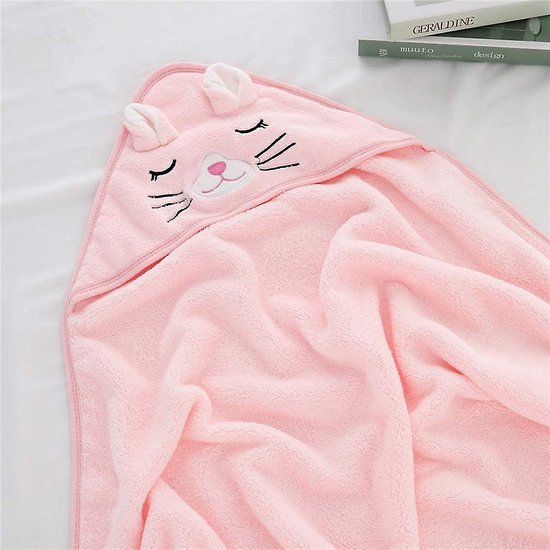 Fleece Badcape met Capuchon - 80x80 cm - Roze - Dier - Baby ...