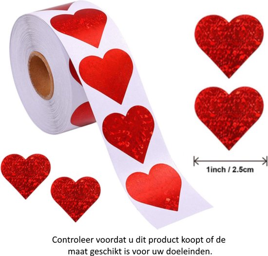 Rol met 500 Rode Hartjes stickers - 2.5 cm diameter - Heart - Hearts ...
