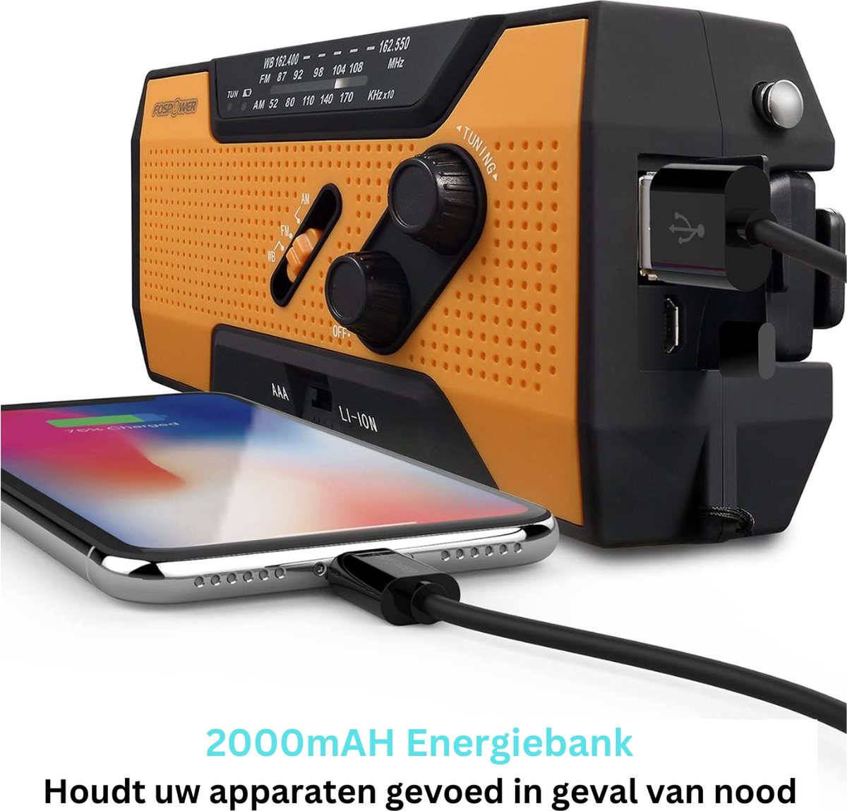 Draagbare Radio - Radio op Zonne-energie - Solar - 2000 mAh - Zonne ...
