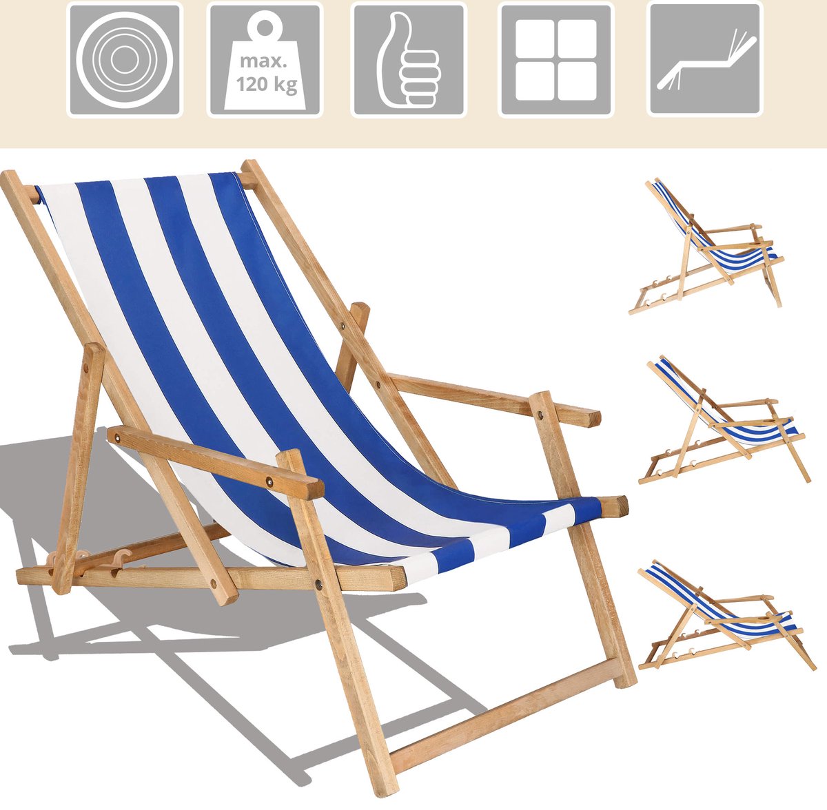 Springos - Ligbed - Strandstoel - Ligstoel - Verstelbaar - Arm Leuning ...