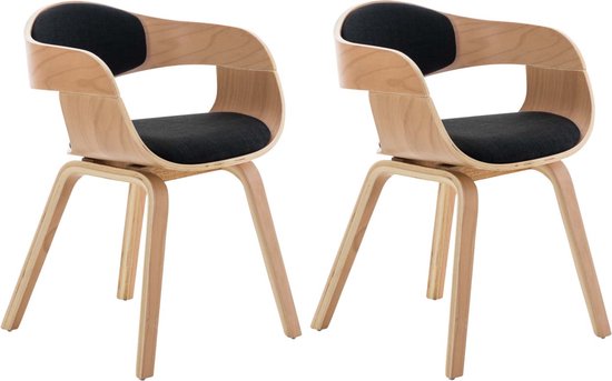 Stoel Sansone - Eetkamerstoel - Hout - Zwarte stof - Houten poten - set ...