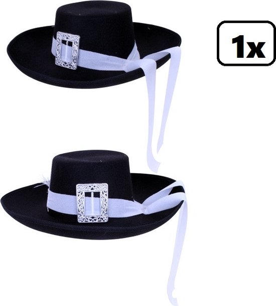Musketier hoed luxe zwart + witte band - Festival thema feest party fun ...