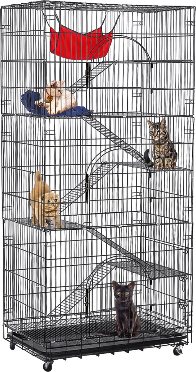 Grote Kattenbench met 6 niveaus - 90 x 60 x 194.5 cm - Kattenverblijf ...